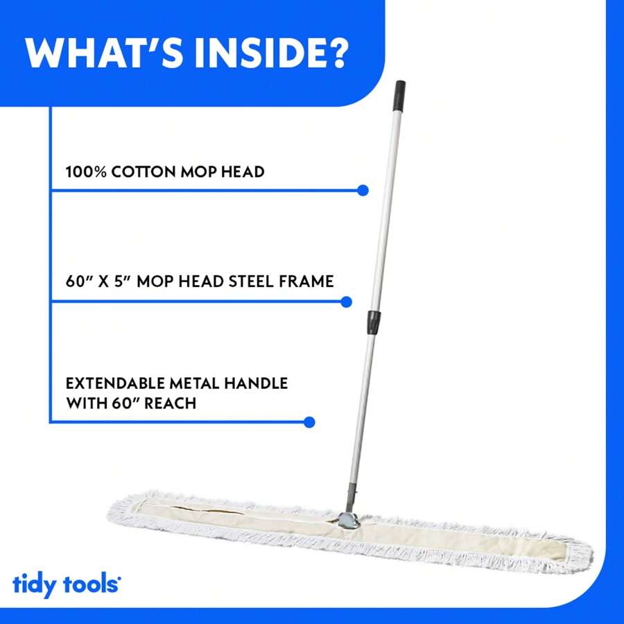 Tidy Tools Industrial Dust Mop For Floor Cleaning, Floor Mop Extendable Metal Handle, 60 Inch ...
