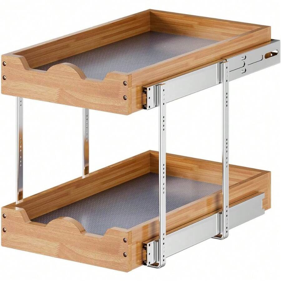 2 Tier Pull Out Drawers For Cabinets Double Tier Slide Out Wood Cabinet ...