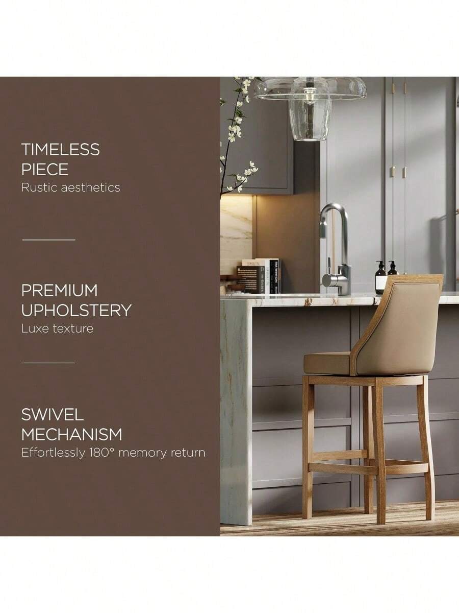 31 Inch Tall Bar Height Rotating High Back Barstool In Weathered Oak ...