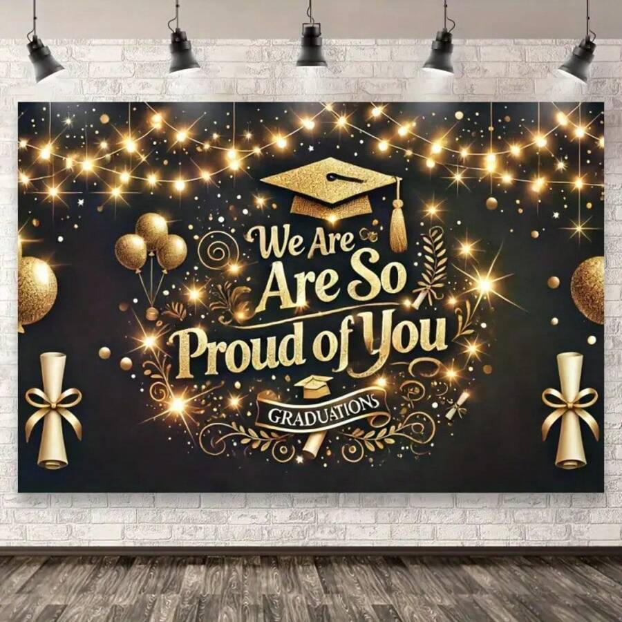2025 Graduation Background, Black & Gold Glitter, Graduation Party ...