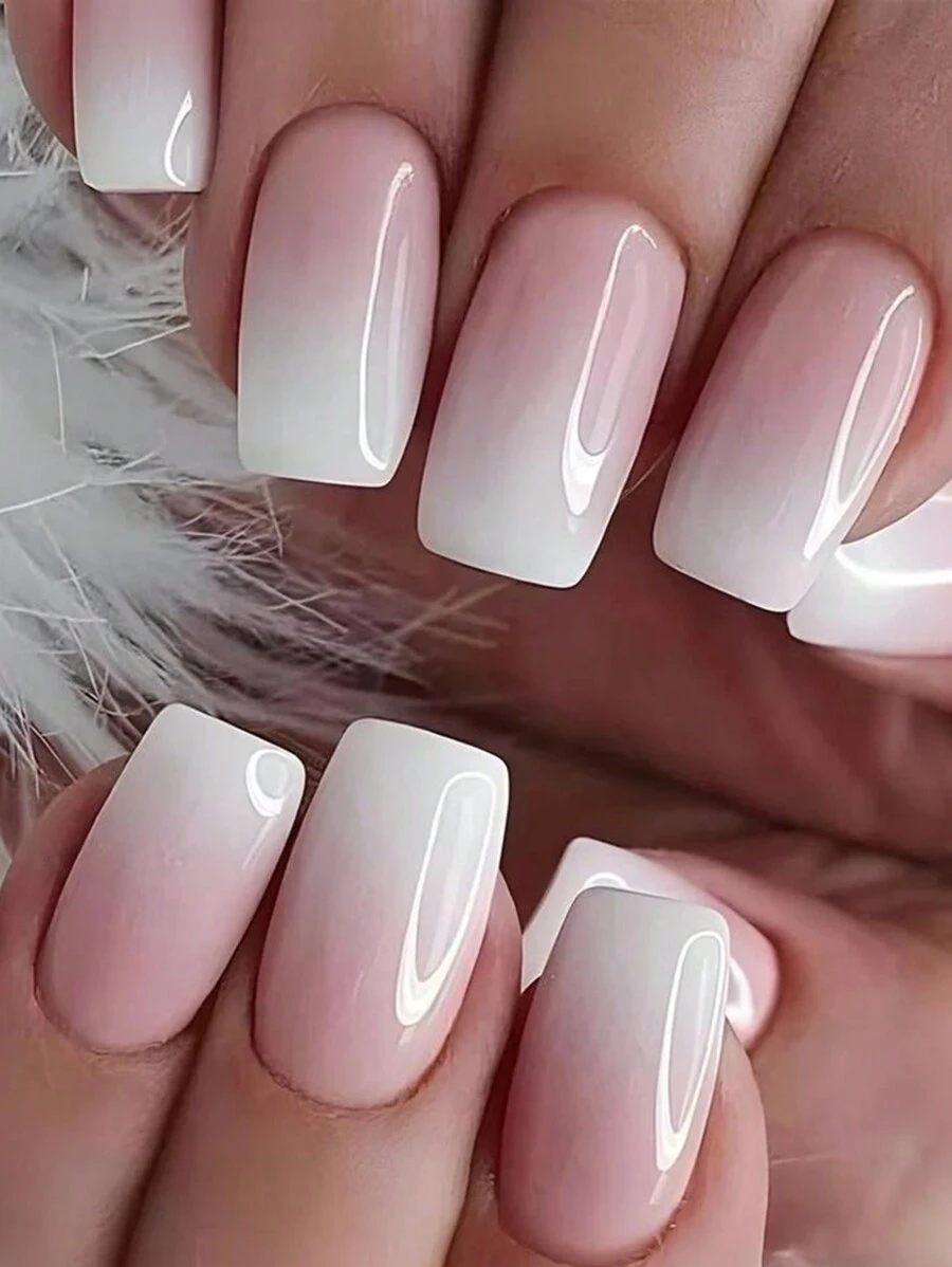 24Pcs Gradient Acrylic Fake Nails Art Medium Ballet Wearing Nails Fake ...