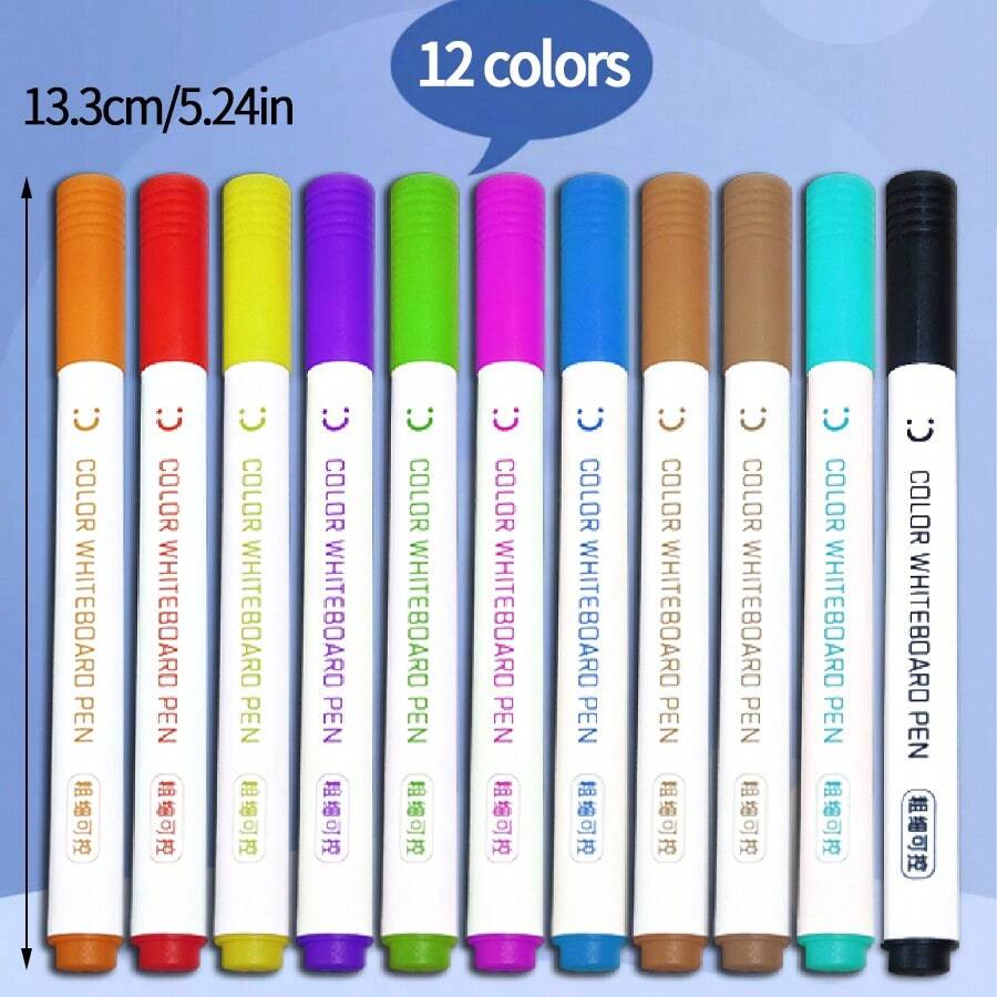 12-Color Large Capacity Dry Erase Markers, Easily Erased Whiteboard ...