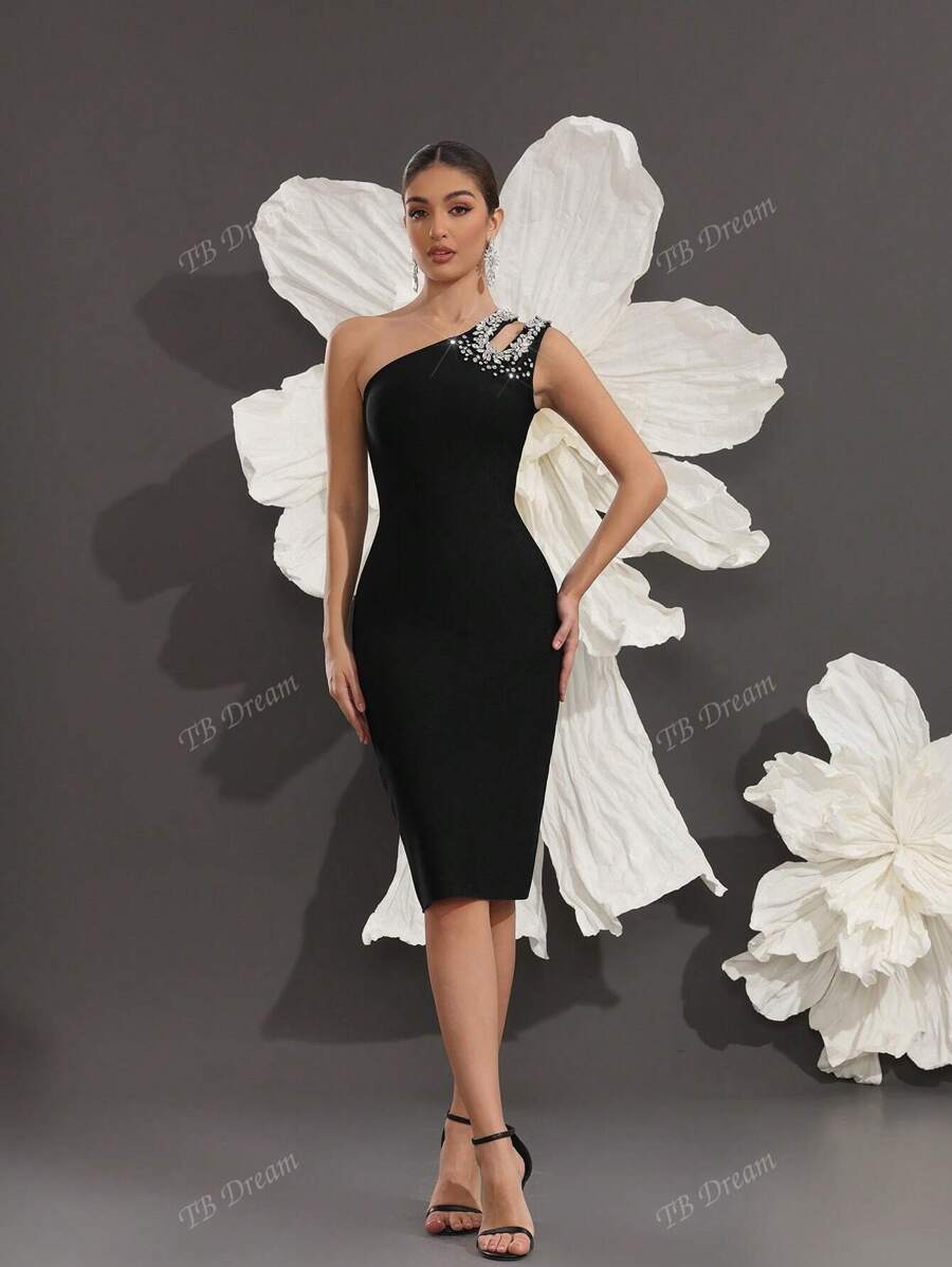 Robe moulante noire Robe moulante de luxe 2025 avec strass Robes de ...