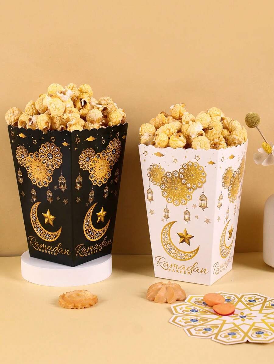 Eid Mubarak Moon Lantern Star Popcorn Boxes, Disposable Black White ...