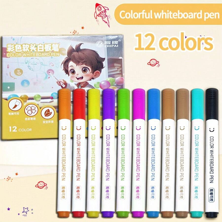 12-Color Large Capacity Dry Erase Markers, Easily Erased Whiteboard ...