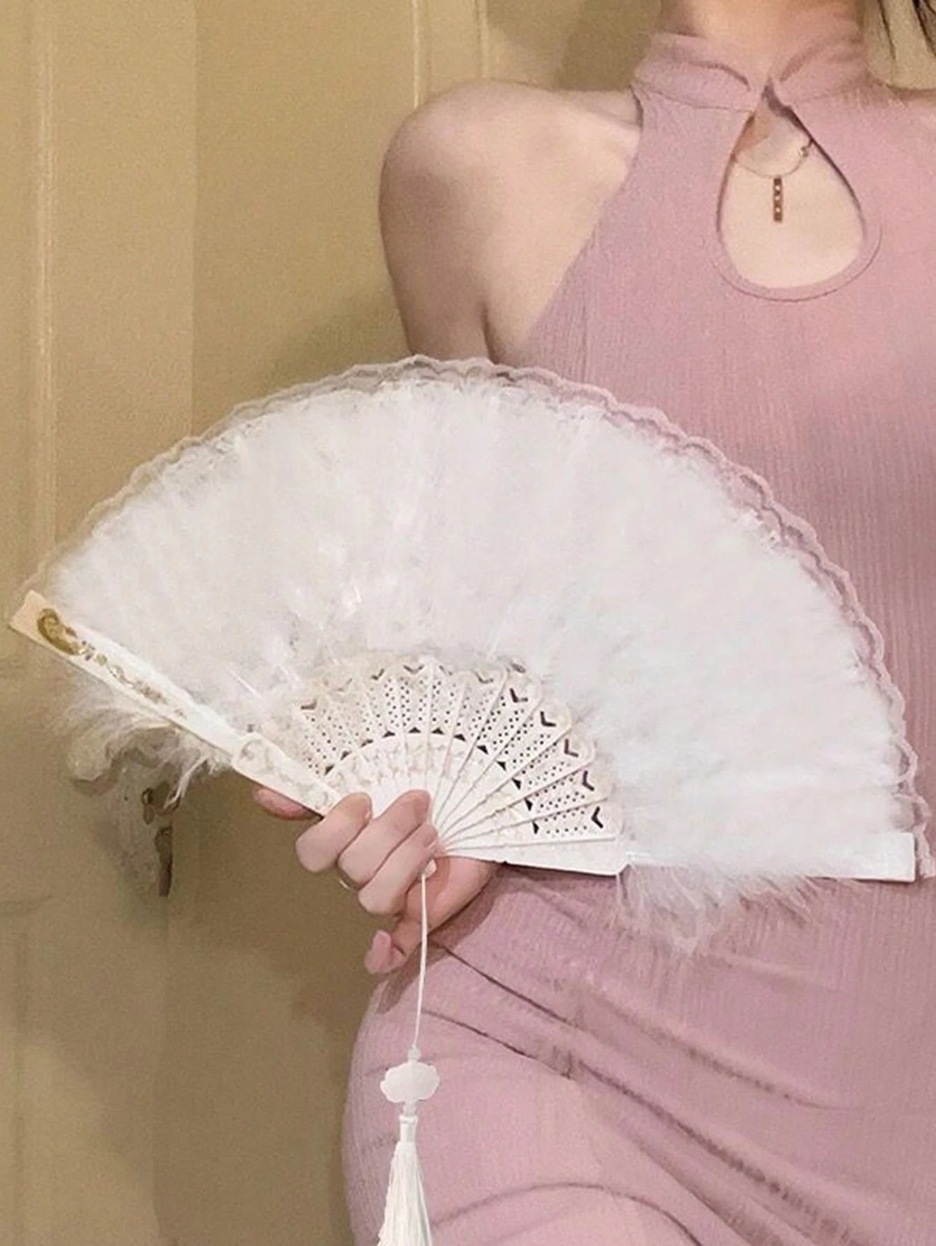 1Pc Hanfu Cheongsam Fan Folding Fan Chinese Style Feather Ancient Fan ...