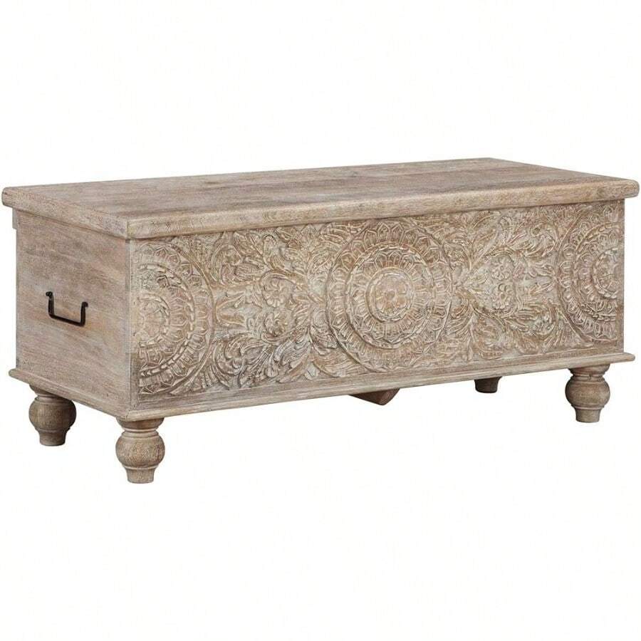 Signature Design Of Bohemian Carved Wood Storage Stool With Hinge Top ...