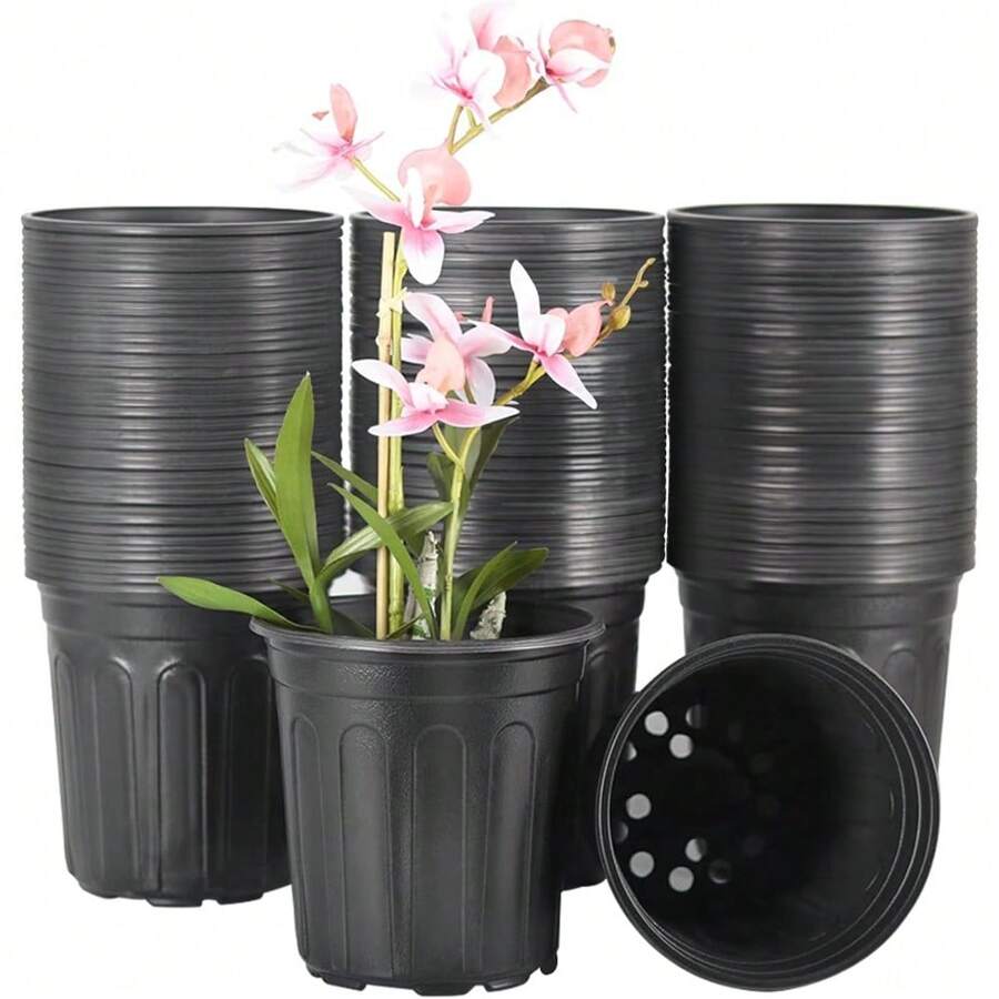 100-Pack 1 Gallon Flexible Flower Plant Nursery Pots, Plastic Plant ...