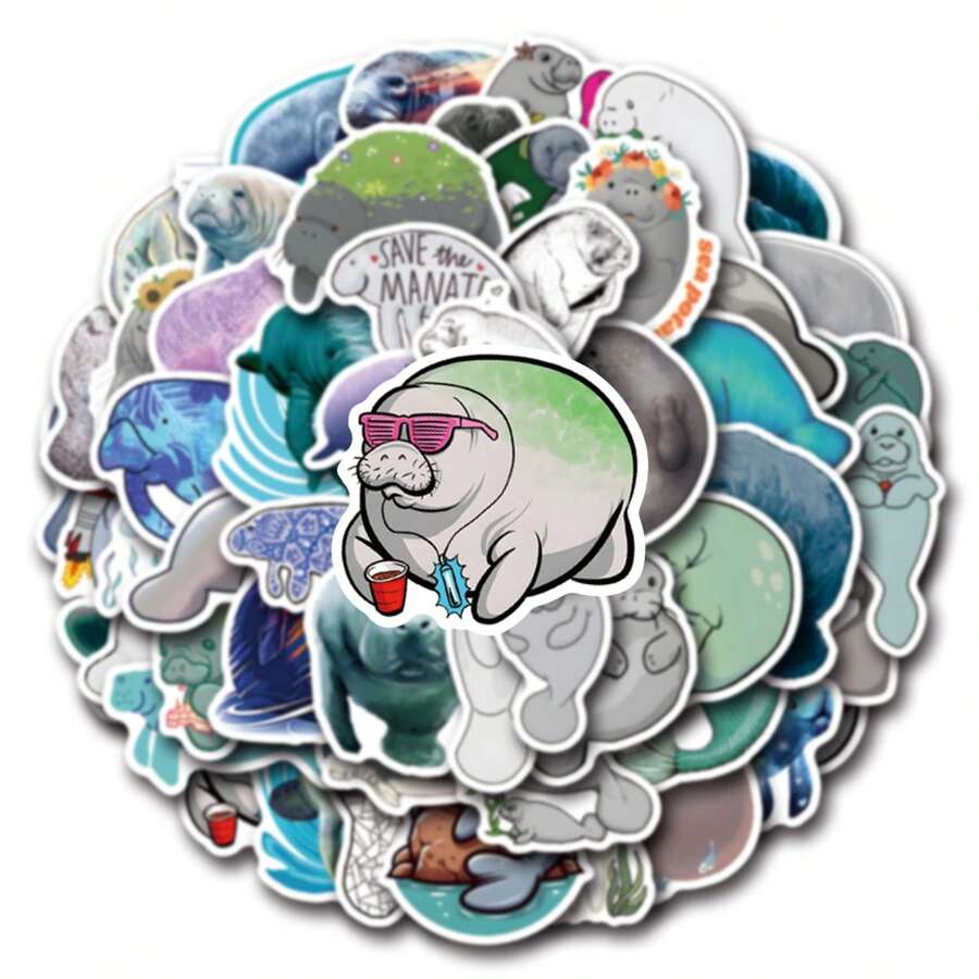 55 Cute And Adorable Cartoon Manatee Stickers, Suitable For Manatee ...
