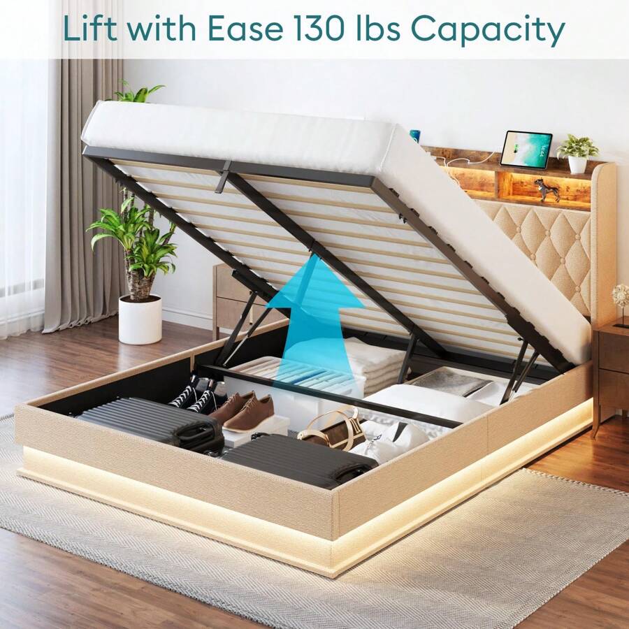 Large Bed Frame With Storage Space - Elevating Large Bed Frame With ...