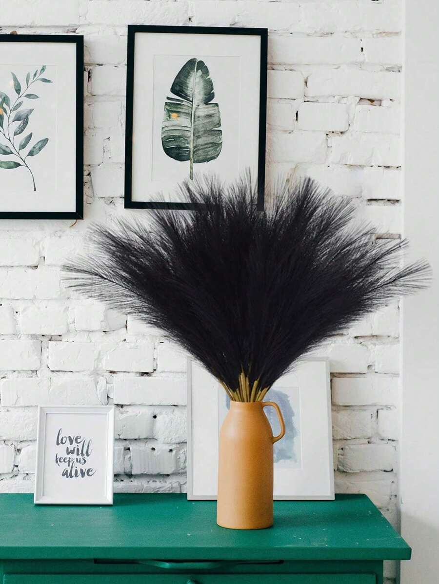 20pcs Black Faux Pampas Grass, 21.6in Fluffy Artificial Pompas Grass ...