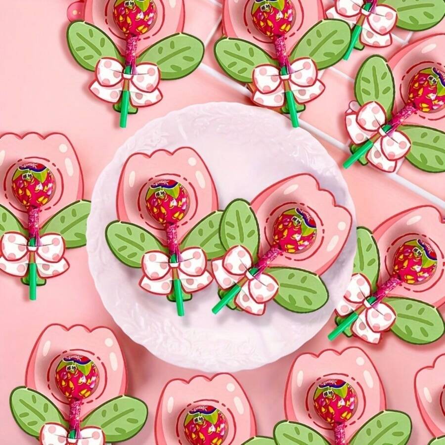 10pcs Cute Cartoon Flower Sunflower Lollipop Decoration Cards, Pink ...