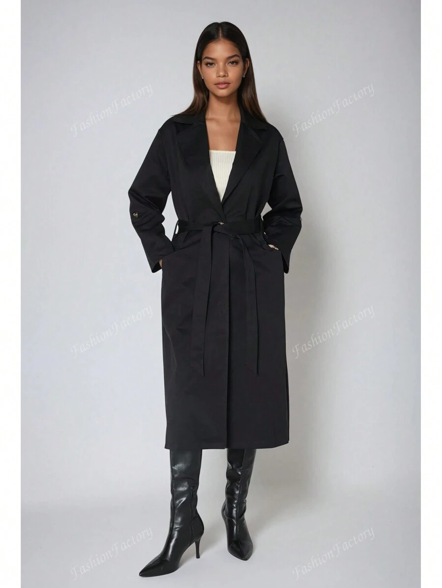 Women Long Elegant Trench Coat With Belt And Adjustable Sleeves. Modern ...
