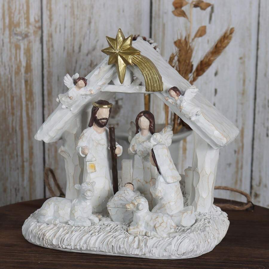 Nativity Sets For Christmas Indoor- Nativity Set With LED String Lights ...