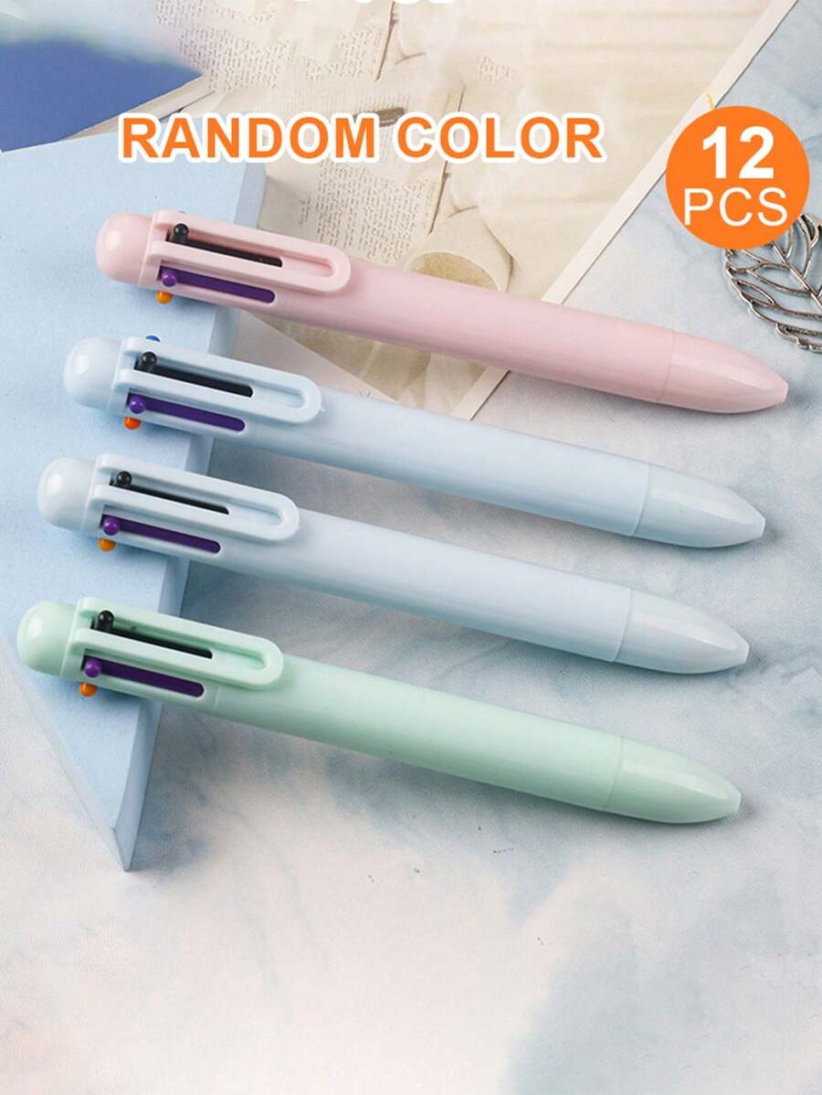 12 Pcs Morandi 6 Colors Ballpoint Pen, Made Of PVC Plastic Material ...