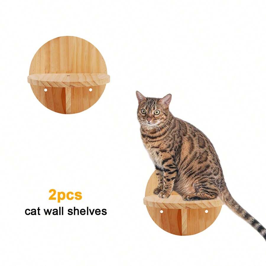 2pcs Round Cat Wall Shelves, Wall-Mounted Cat Tree Climbing Rack, Cat ...