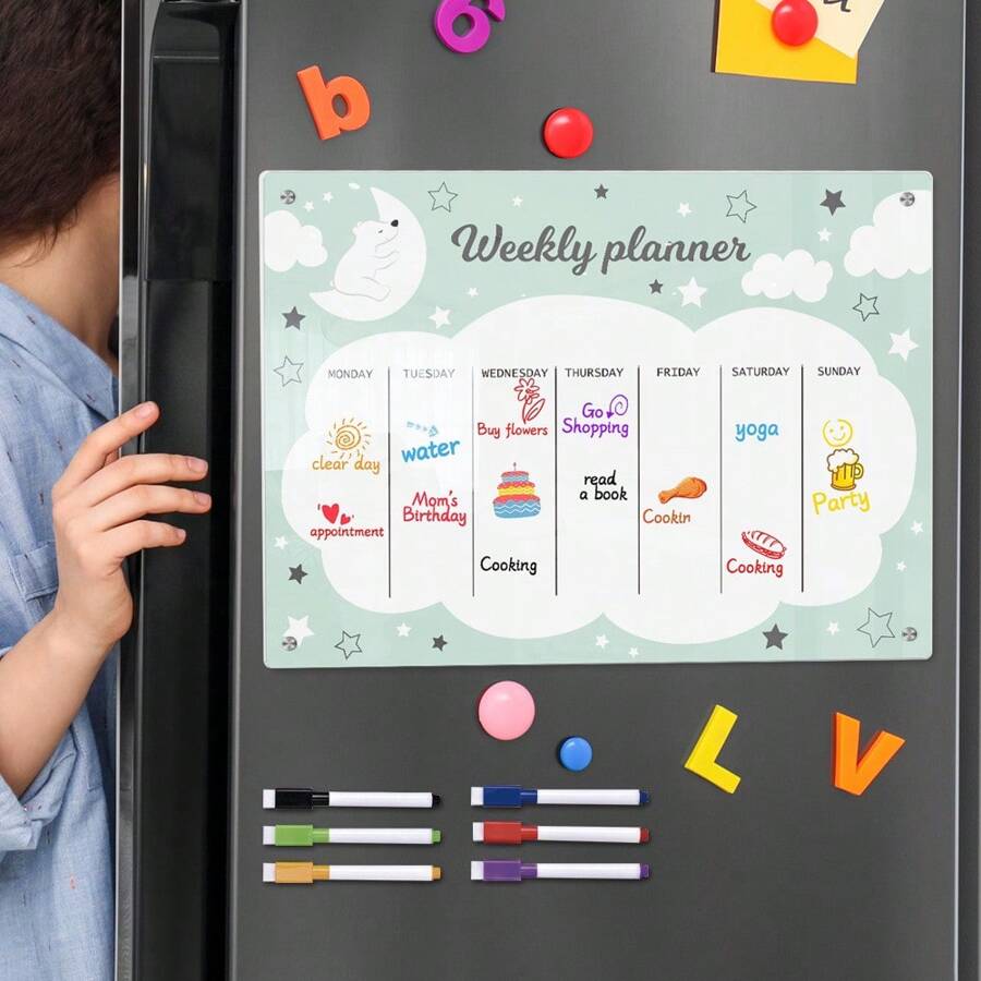 Colorful Cartoon Magnetic Acrylic Weekly Planner Notepad Message Board ...