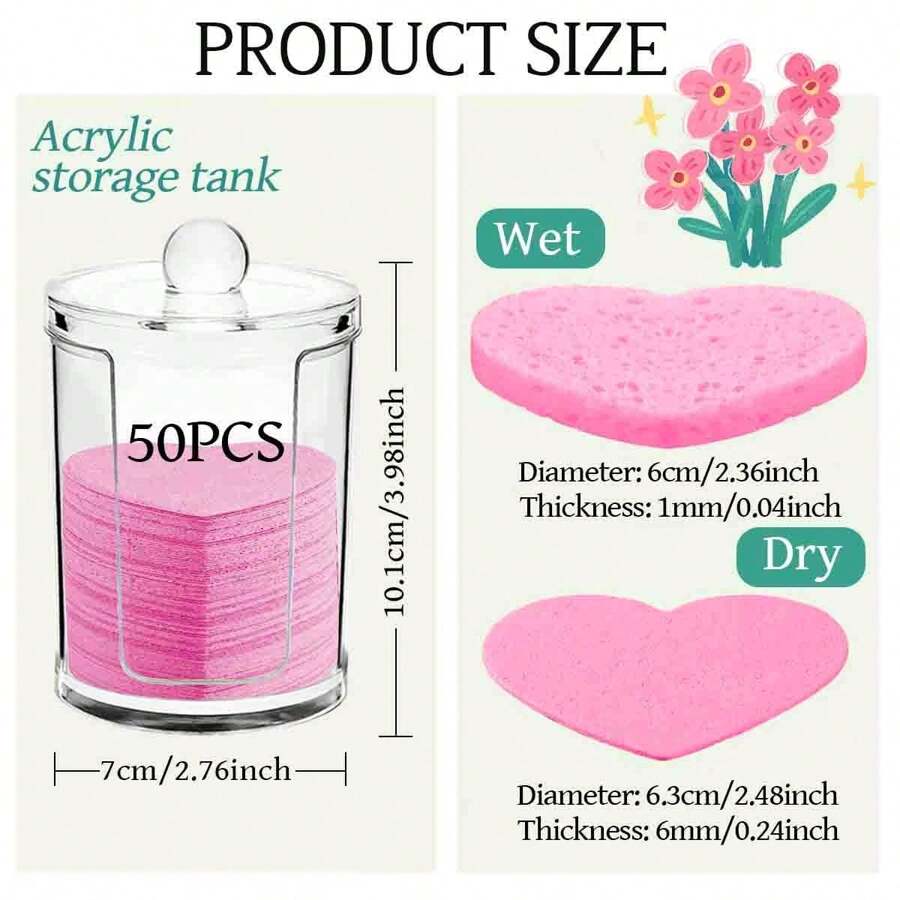 50-Count Compressed Facial Sponges, 100% Natural Cosmetic Spa Sponges ...