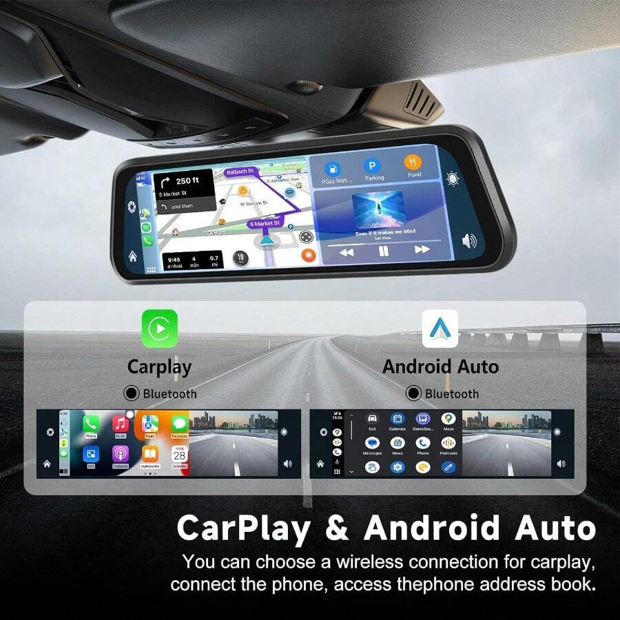 Hodozzy 4K Mirror Dash Cam With 12 Inch Touchscreen WiFi Rear View ...