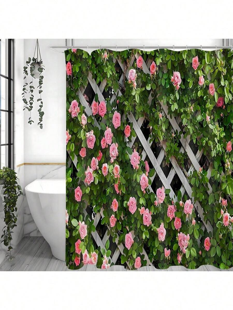 1pc Shower Curtain, Rustic Decor Rosemary Roses Flower On Fence ...