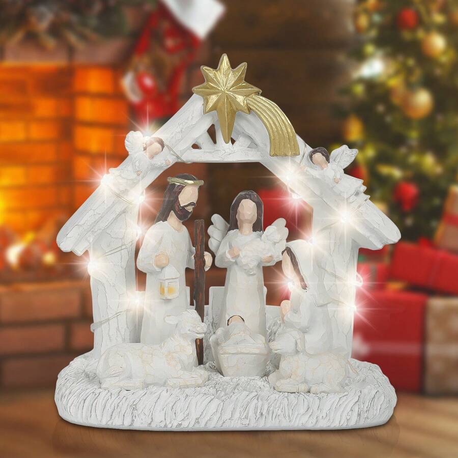 Nativity Sets For Christmas Indoor- Nativity Set With LED String Lights ...