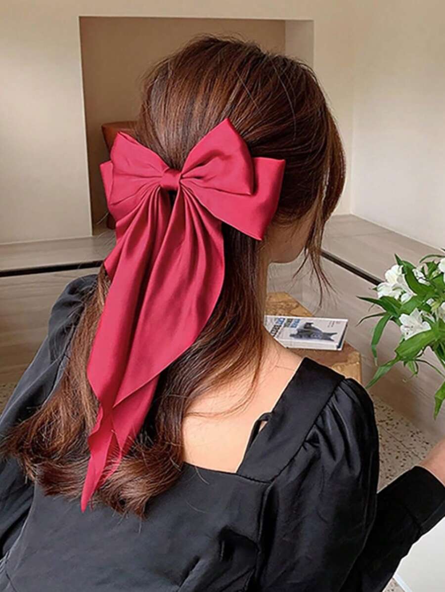 2Pcs Elegant Bohemian Style Silky Satin Hair Bows Clips, Large Bow Tie ...