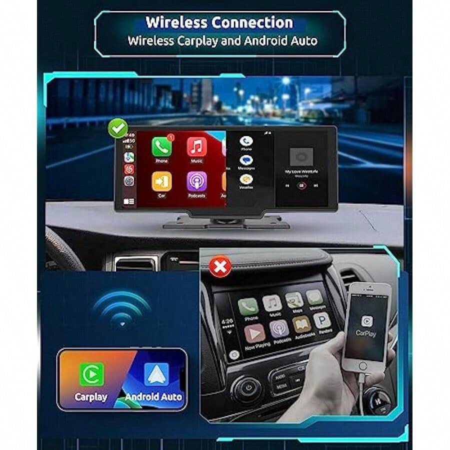 Portable Car Radio Wireless Carplay Screen With Dash Cam Rimoody 10.26 ...