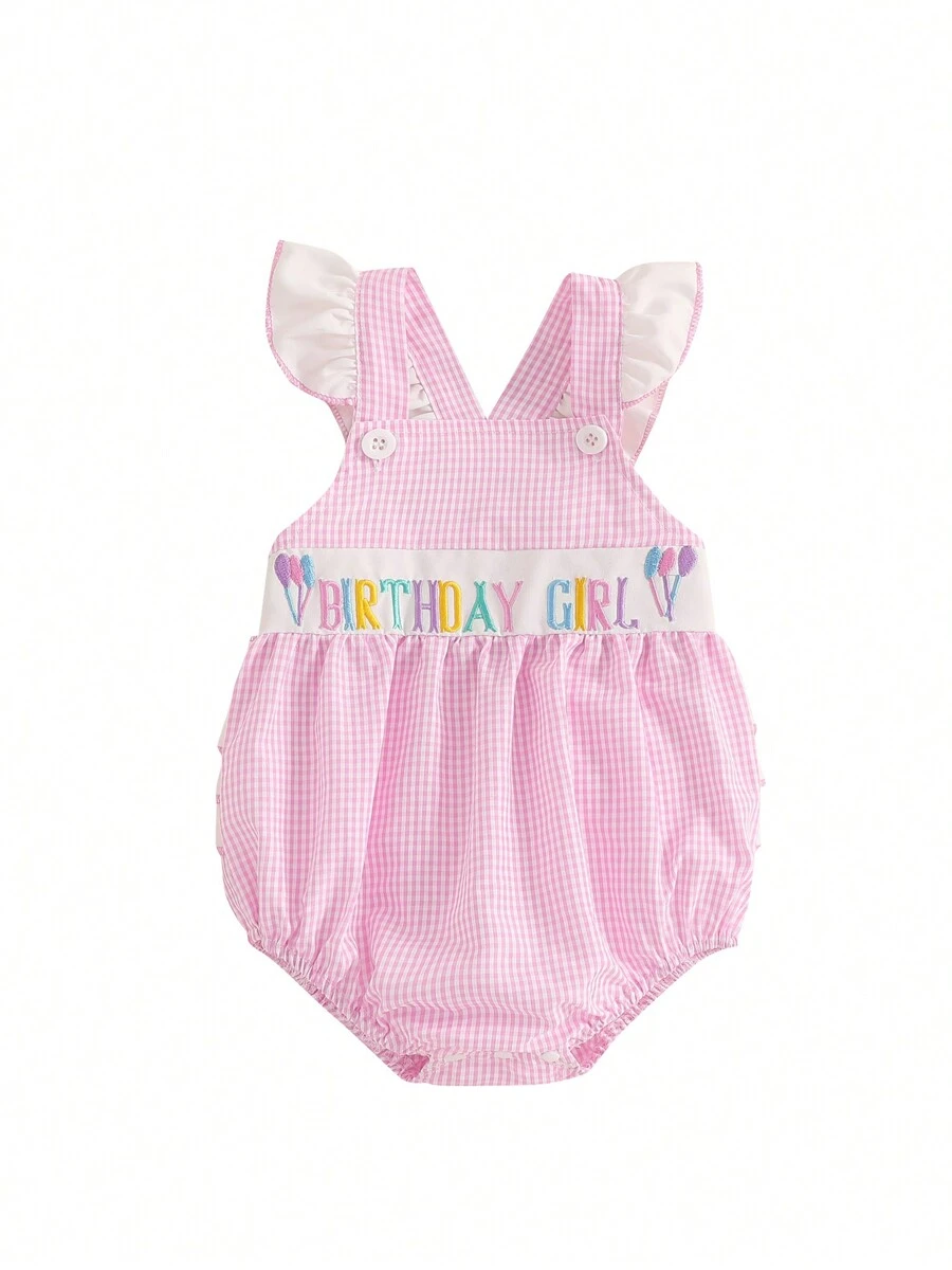 Baby Girls Rompers Birthday Clothes Plaid Letter Balloon Embroidery ...