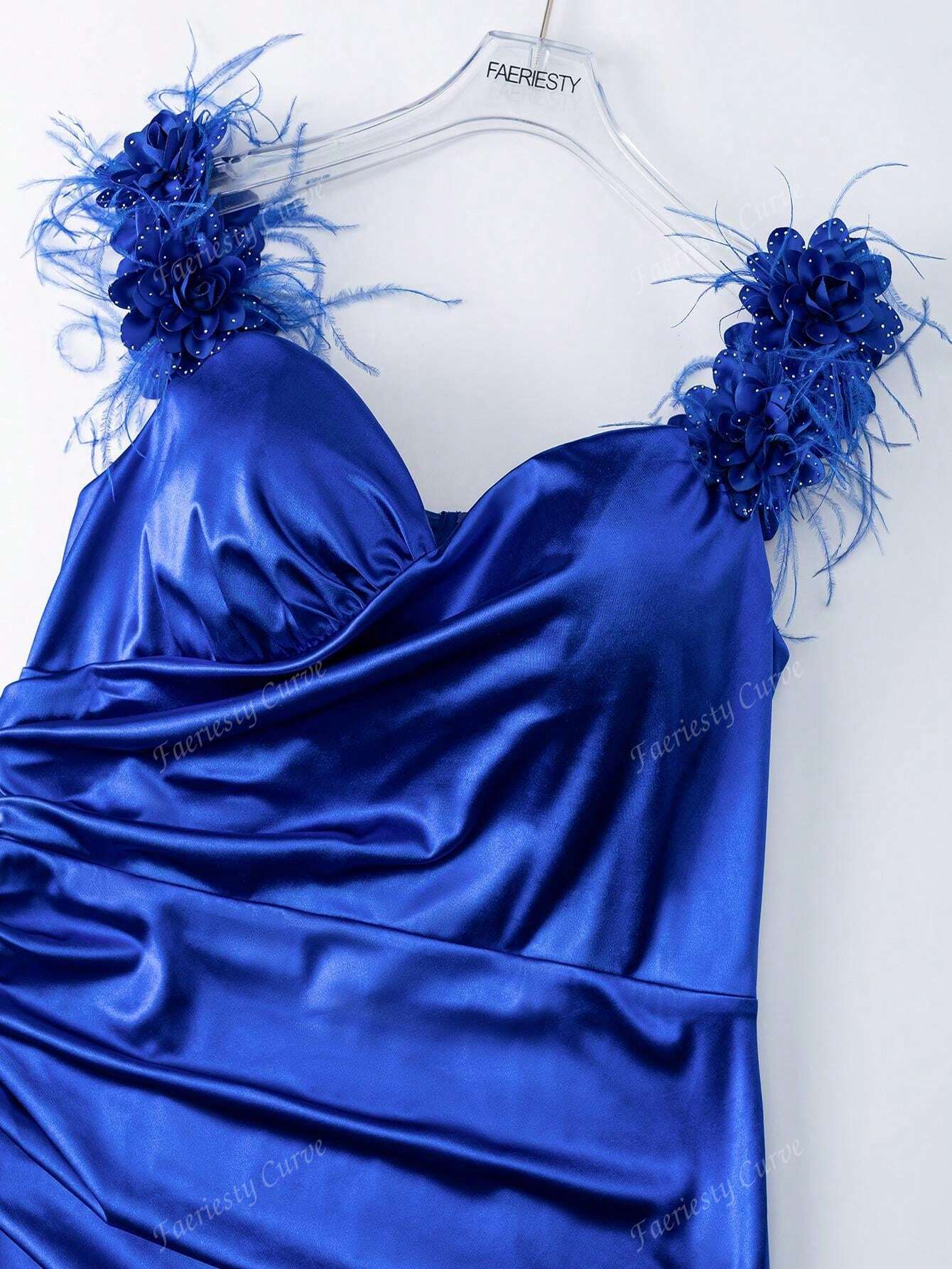 Faeriesty Robe de soirée maxi élégante et satinée avec bas en queue de ...