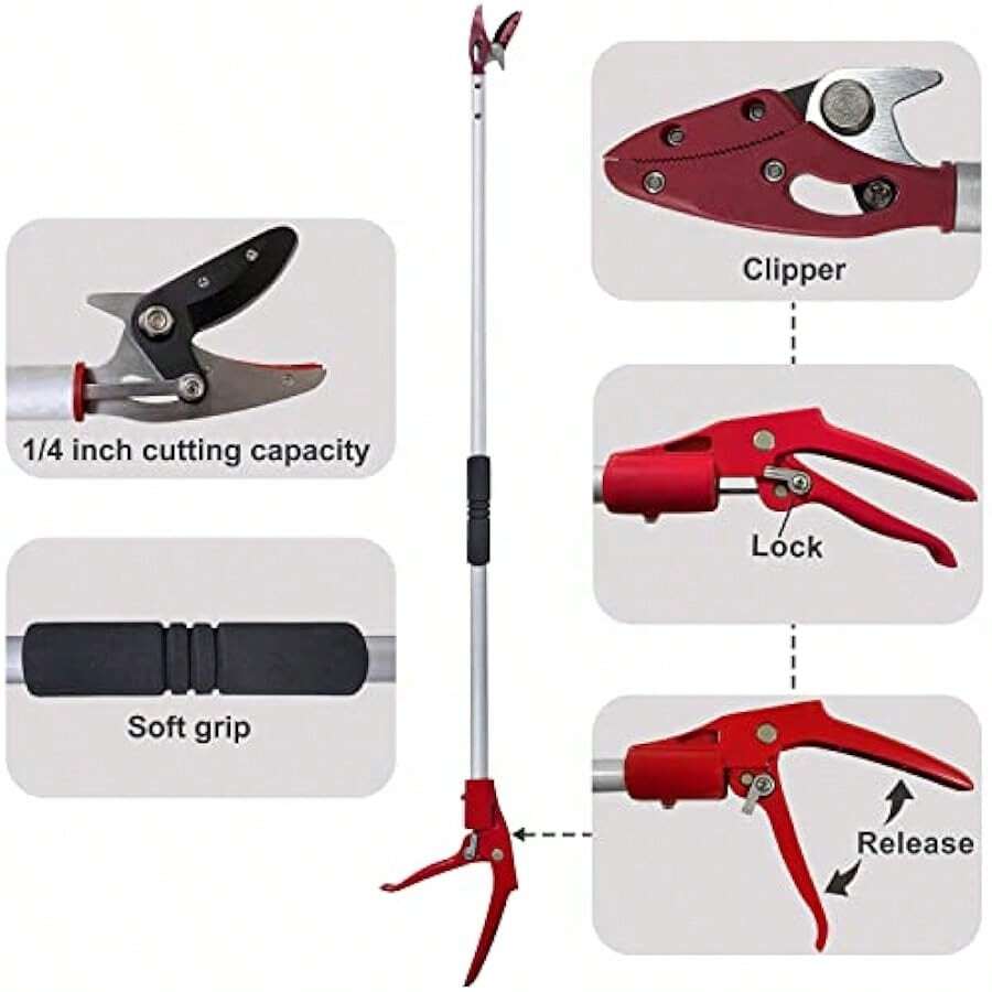 Tree Trimmer 6 Foot Pole Pruner Long Reach Pruning Shears Cut And Hold ...