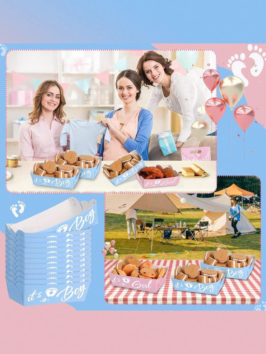 10pcs Gender Reveal Boat Shaped Popcorn Boxes, Blue & Pink For Gender ...