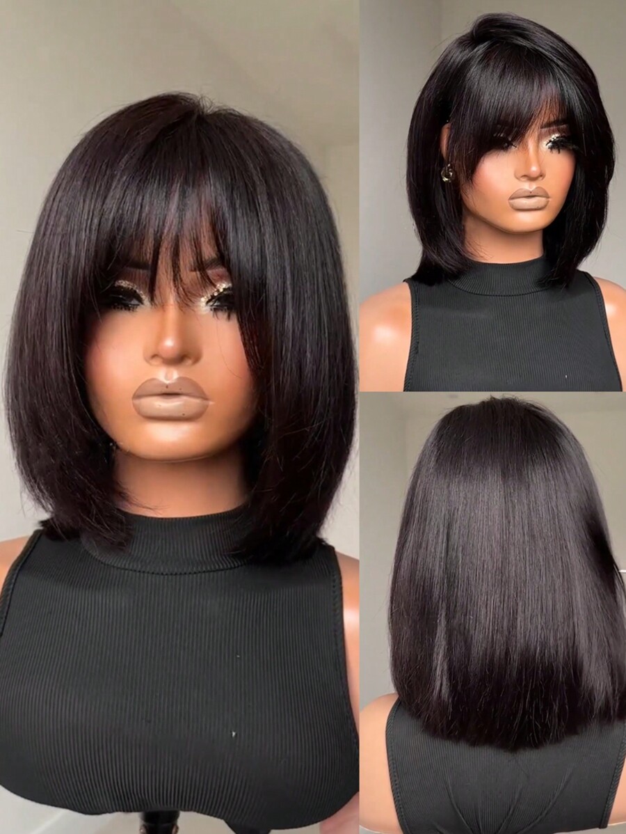 4x4 Lace Closure Short Face-Framing Layered Cut Straight Wig For 180% ...
