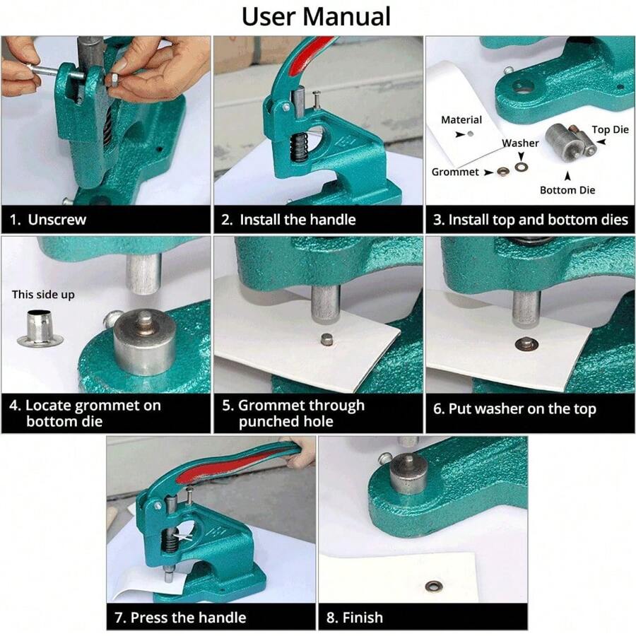 Hand Press Heavy Duty Eyelet Grommet Machine Punch Tool Kit With 3 Dies ...