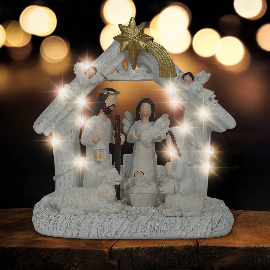 Nativity Sets For Christmas Indoor- Nativity Set With LED String Lights ...