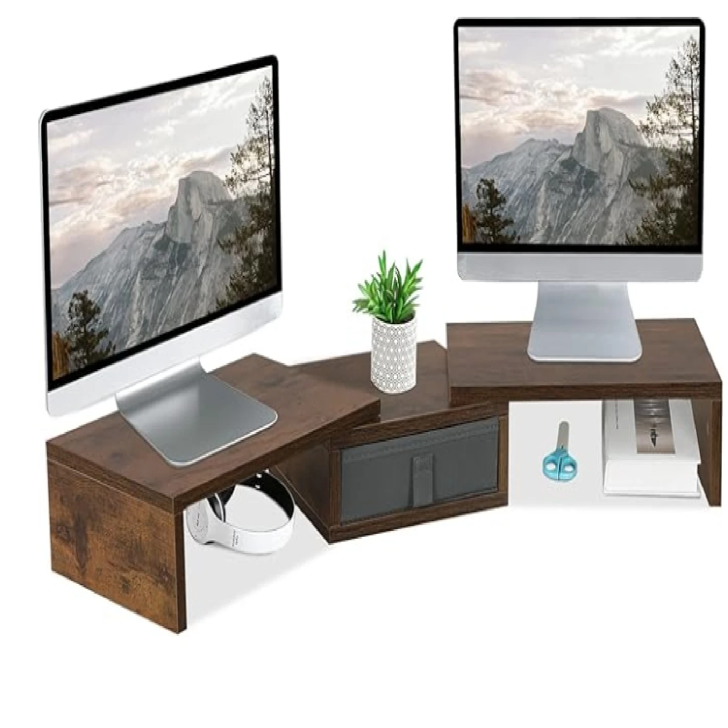 3 Shelf Monitor Stand Riser With Drawer-Length And Angle Adjustable ...