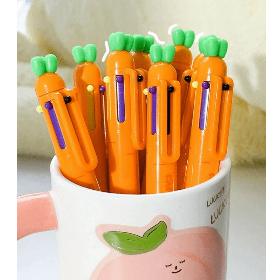 2pcs 6-In-1 Carrot Shaped Click Ballpoint Pens, Colorful Cute Creative ...