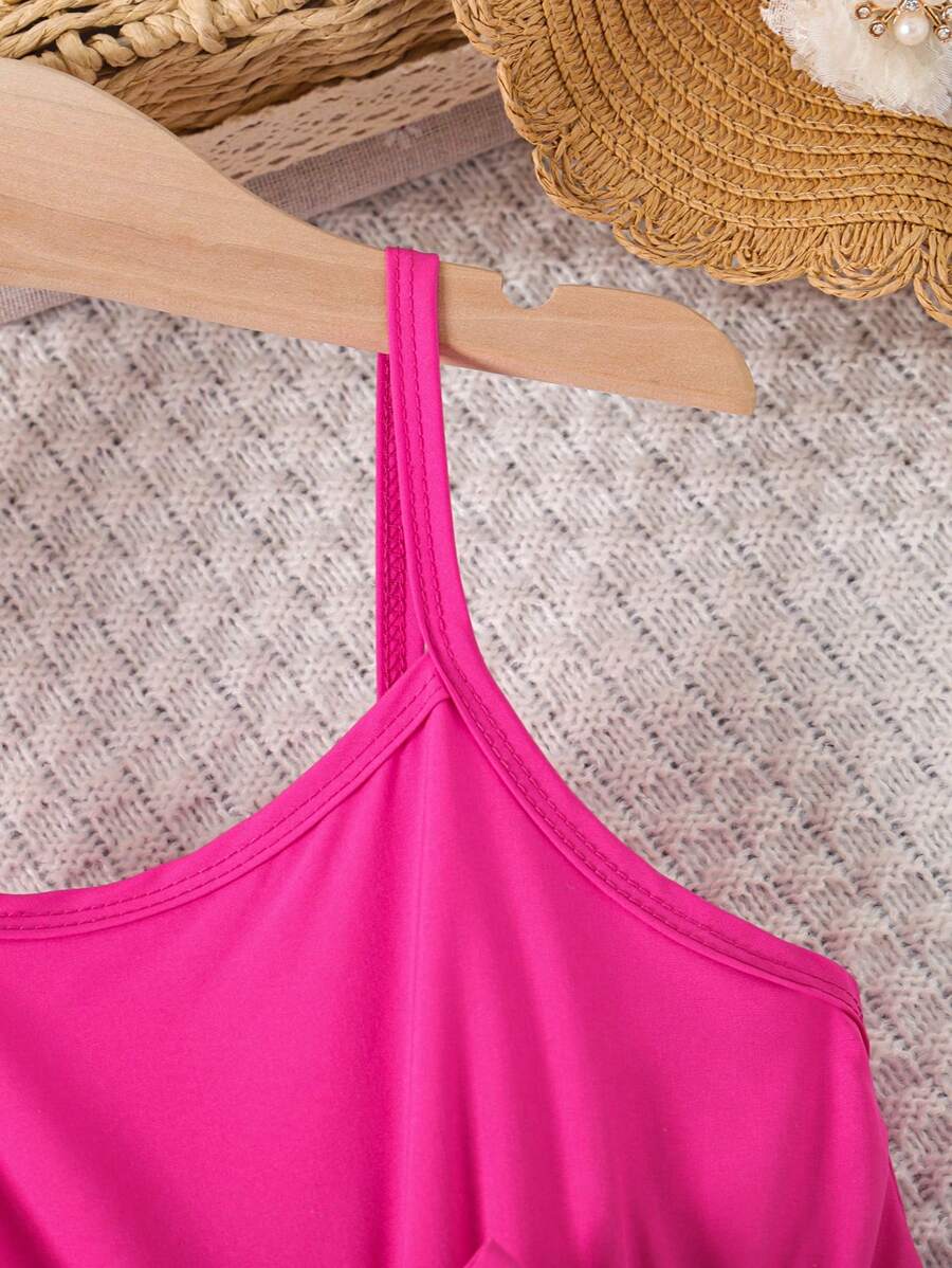 Young Girl Spaghetti Strap Solid Color Patchwork Animal & Floral Print ...