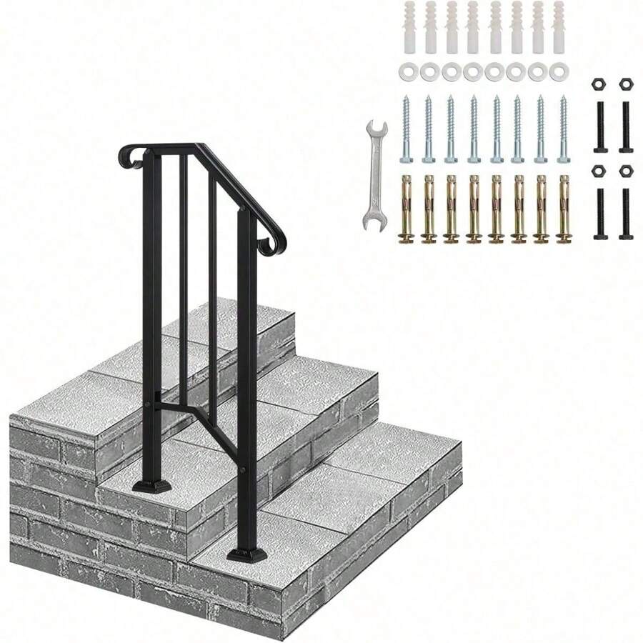 Handrails For Outdoor Steps, Black Wrought Handrail Fits 2 Or 3 Steps ...