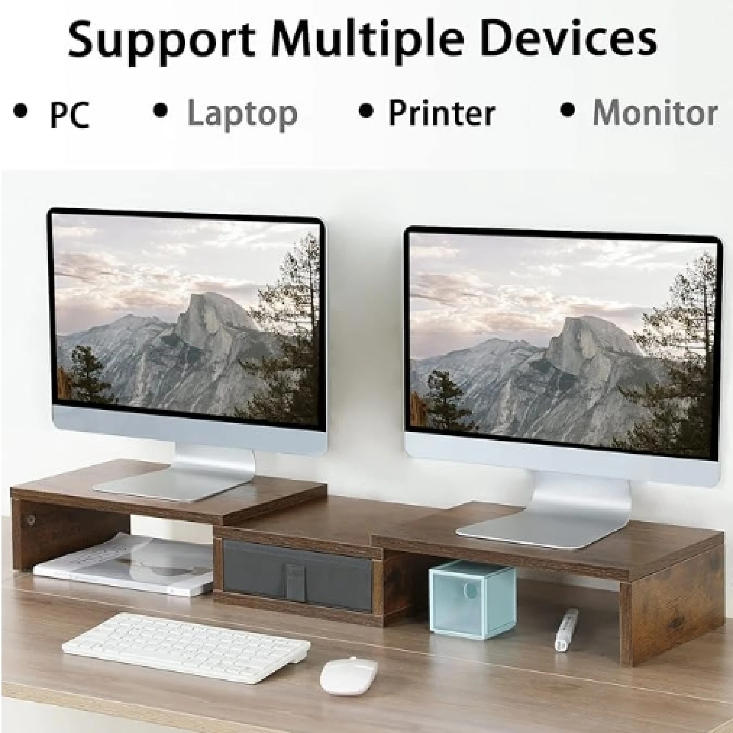 3 Shelf Monitor Stand Riser With Drawer-Length And Angle Adjustable ...