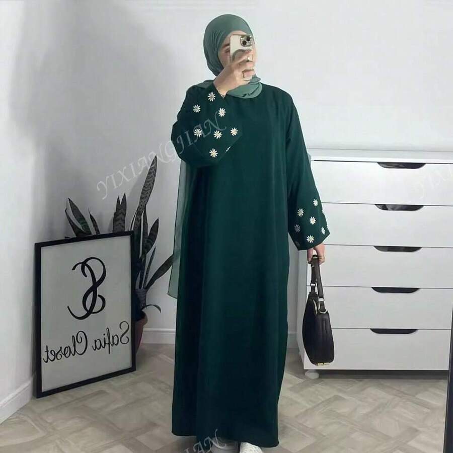 Daisy Embroidered Modest Dress, Abaya Robe For Eid In Saudi Arabia ...