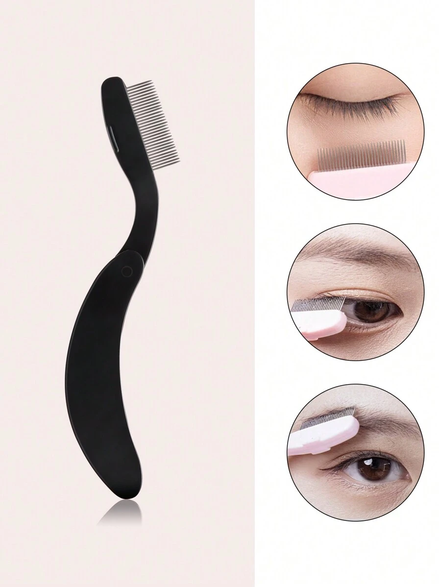 1pc Black Foldable Lash Comb, Curved/Straight Stainless Steel Metal ...