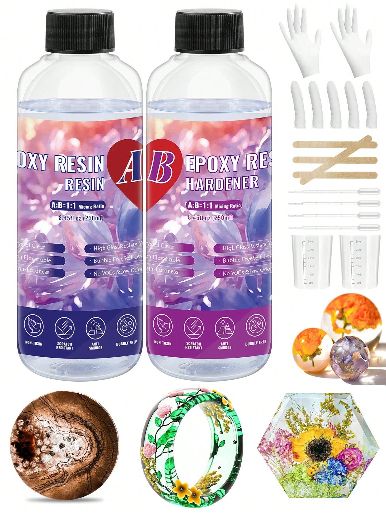 Kit de resina epoxi transparente de 250ml Parte A + 250ml Parte B, sin burbujas, para hacer ...