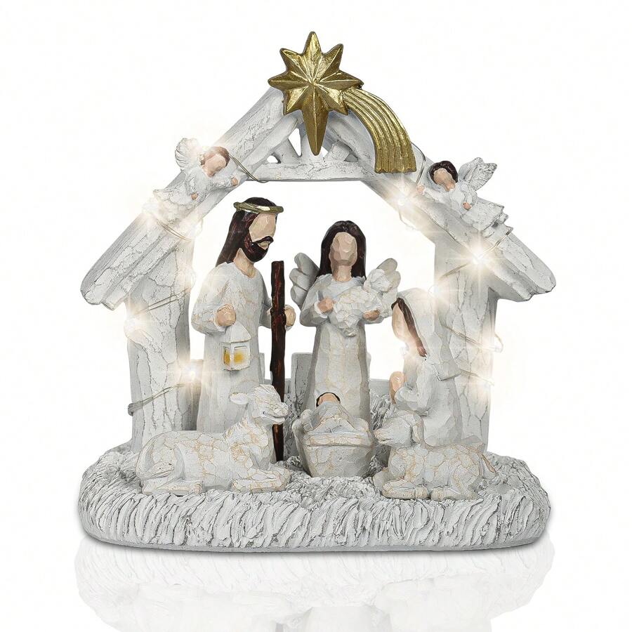 Nativity Sets For Christmas Indoor- Nativity Set With LED String Lights ...