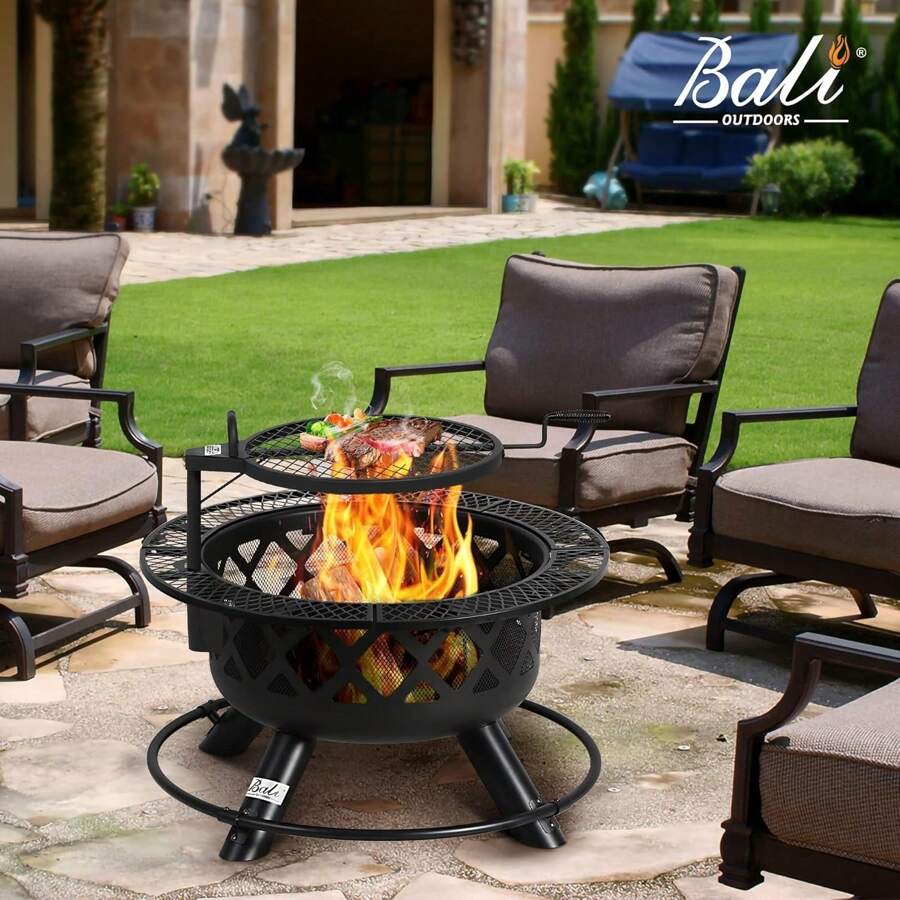 Fire Pits Outdoor Wood Burning, Wood Fire Pit With Cooking Grate ...