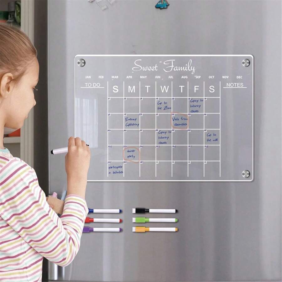Acrylic Calendar Magnetic Board For Fridge, Reusable Magnetic Planner ...