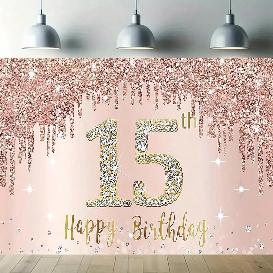 Happy 15th Birthday Decorations Birthday Backdrop Banner For Happy 15 ...