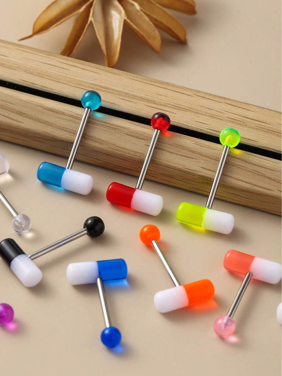 10pcs Assorted Colors Body Piercing Jewelry Acrylic Barbell Tongue ...