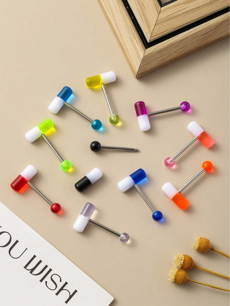 10pcs Assorted Colors Body Piercing Jewelry Acrylic Barbell Tongue ...