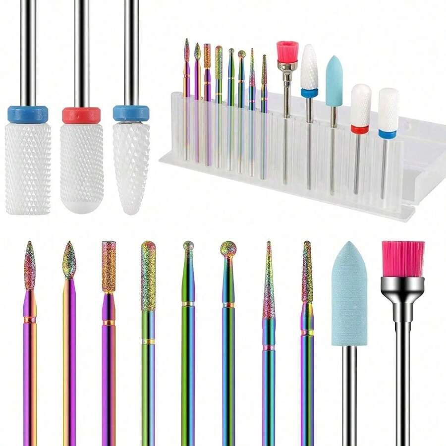 13pcs Ceramic Diamond Nail Drill Bits Set - Carbide Cuticle Remover For ...