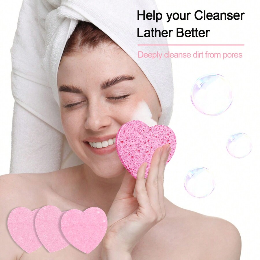 Compressed Cellulose Heart Shape Facial Sponges 100% Natural Cosmetic ...